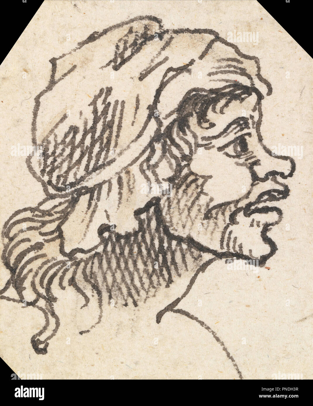 Grotesque Female Head. Drawing. Black ink on medium, smooth, cream laid ...