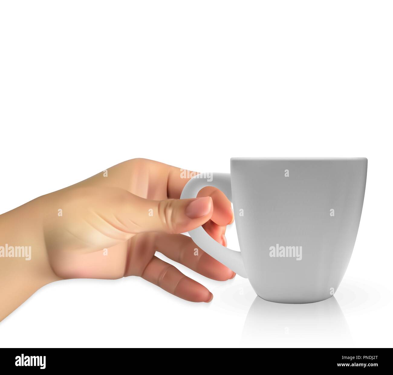 Realistic 3D model of cup white color. Vector IMan's naturalistic hand ...
