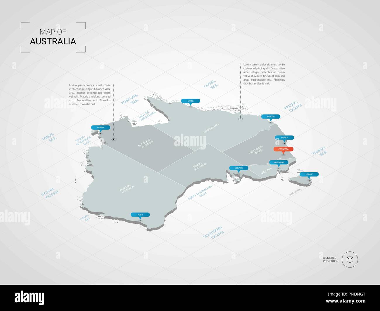 Isometric 3D Australia map. Stylized vector map illustration with ...