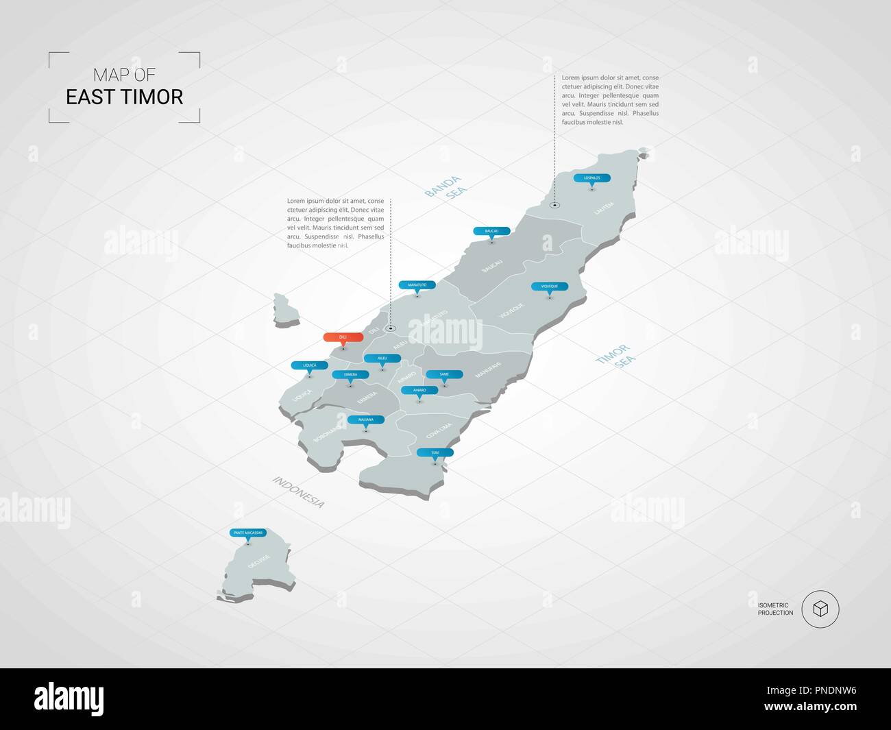 Isometric 3D East Timor map. Stylized vector map illustration with ...