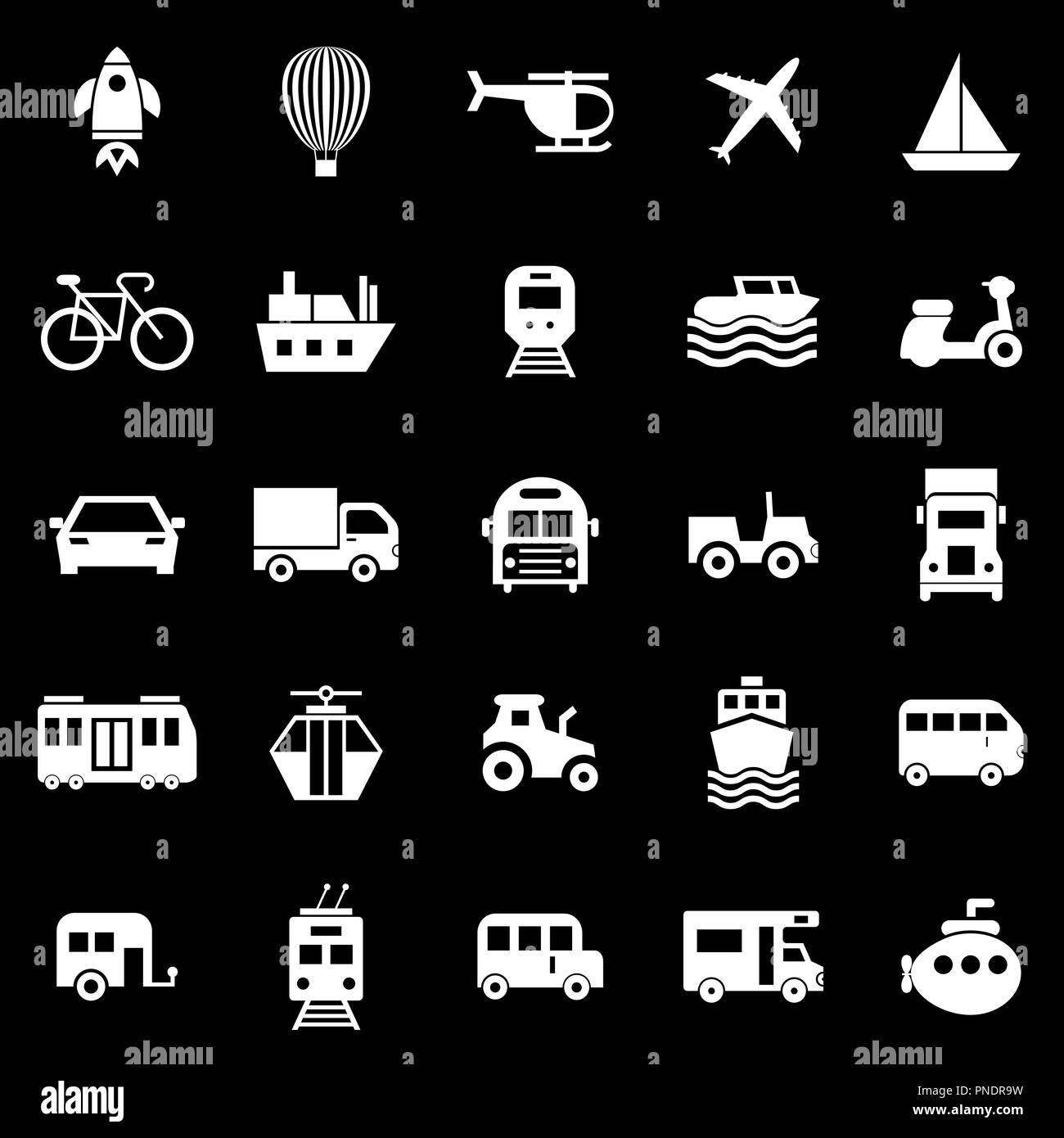 Vehicle icons on black background, stock vector Stock Vector Image ...