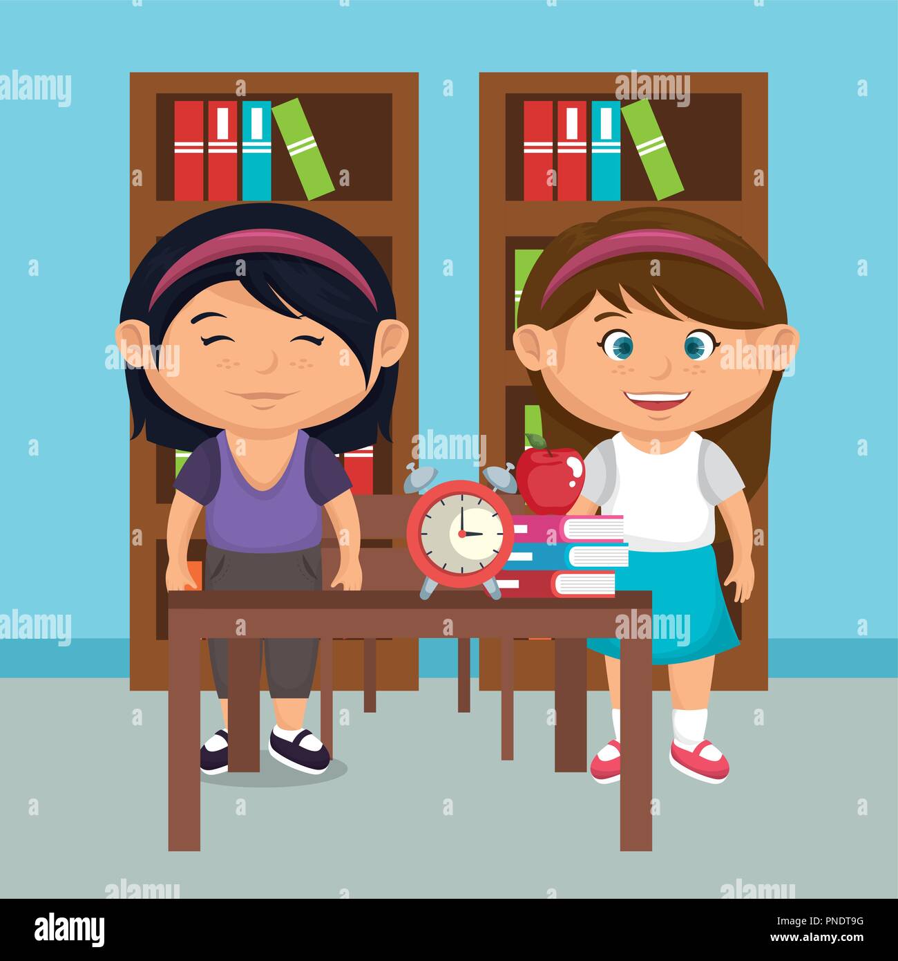 little school girls with education supplies Stock Vector Image & Art ...