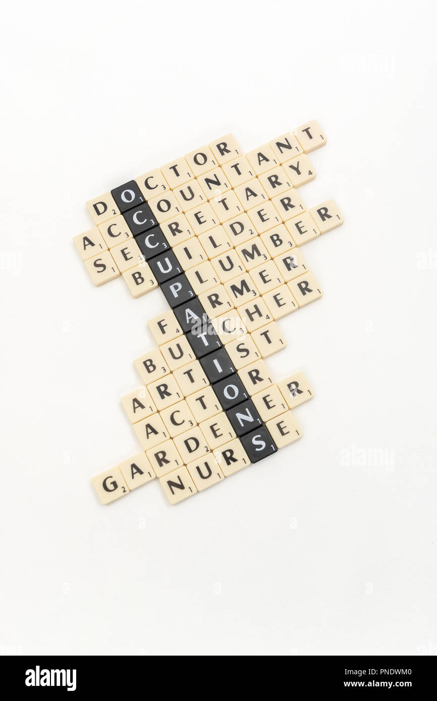 Letter tiles showing the keyword OCCUPATIONS and various types of ...