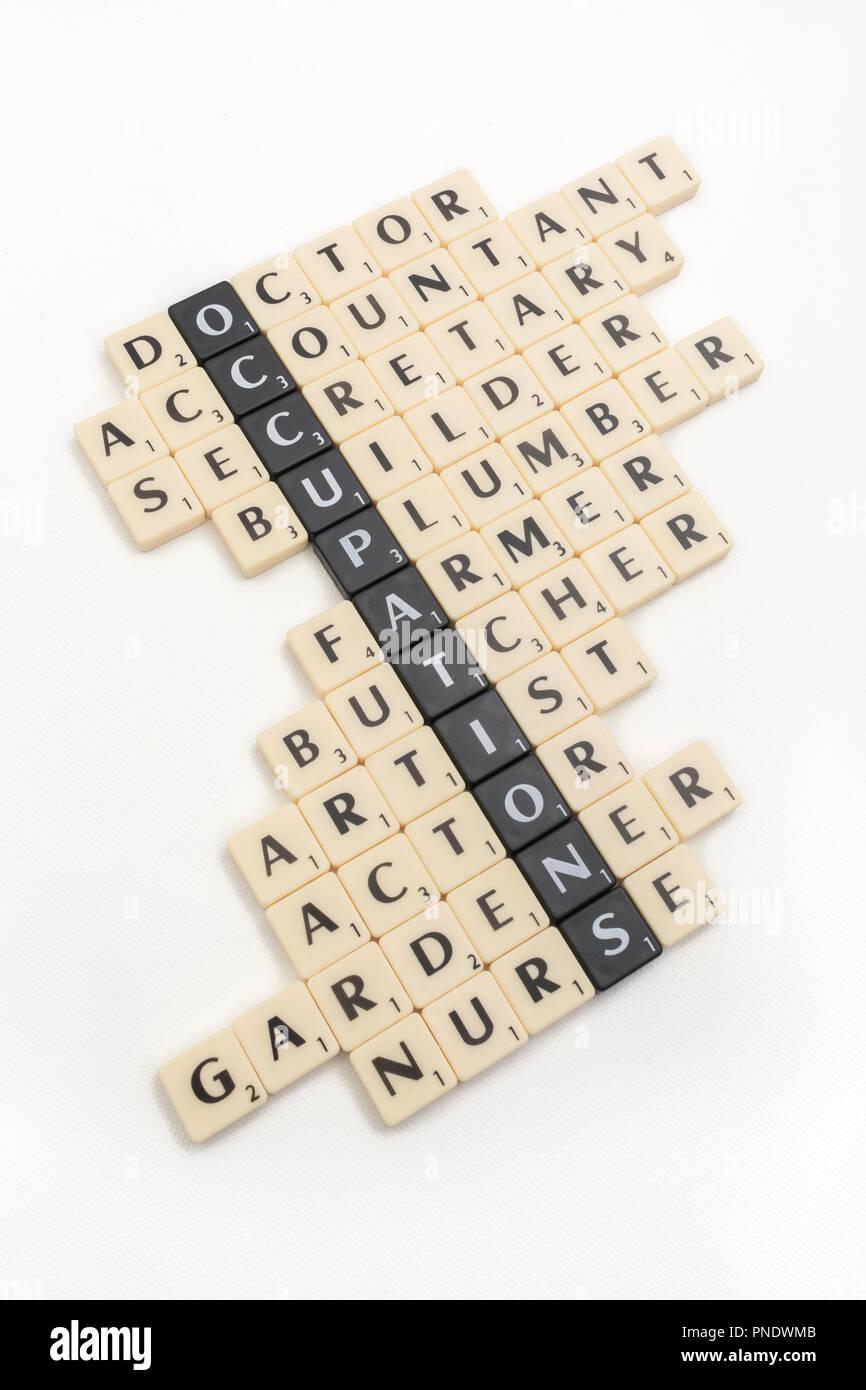 Letter tiles showing the keyword OCCUPATIONS and various types of ...