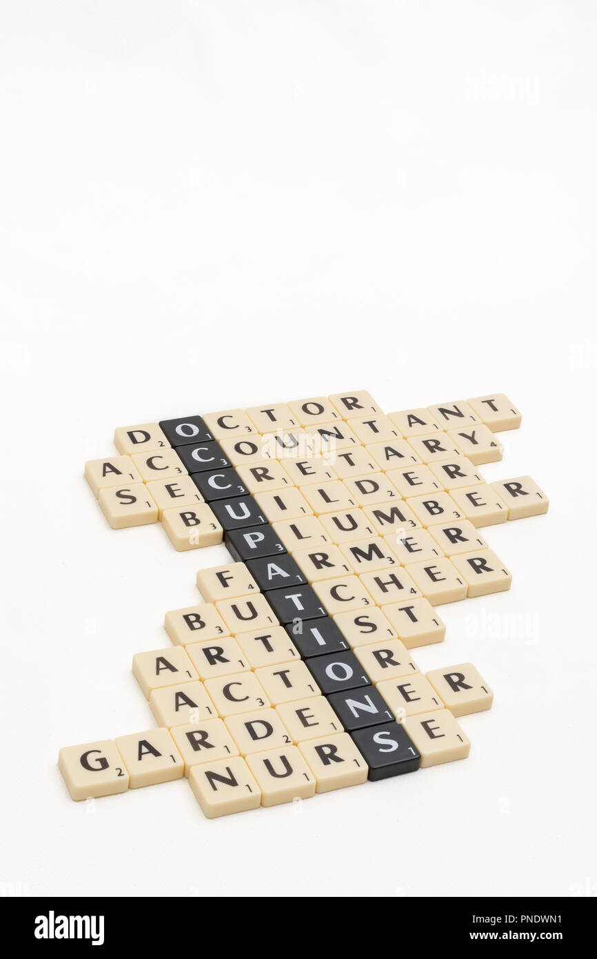 Letter tiles showing the keyword OCCUPATIONS and various types of ...