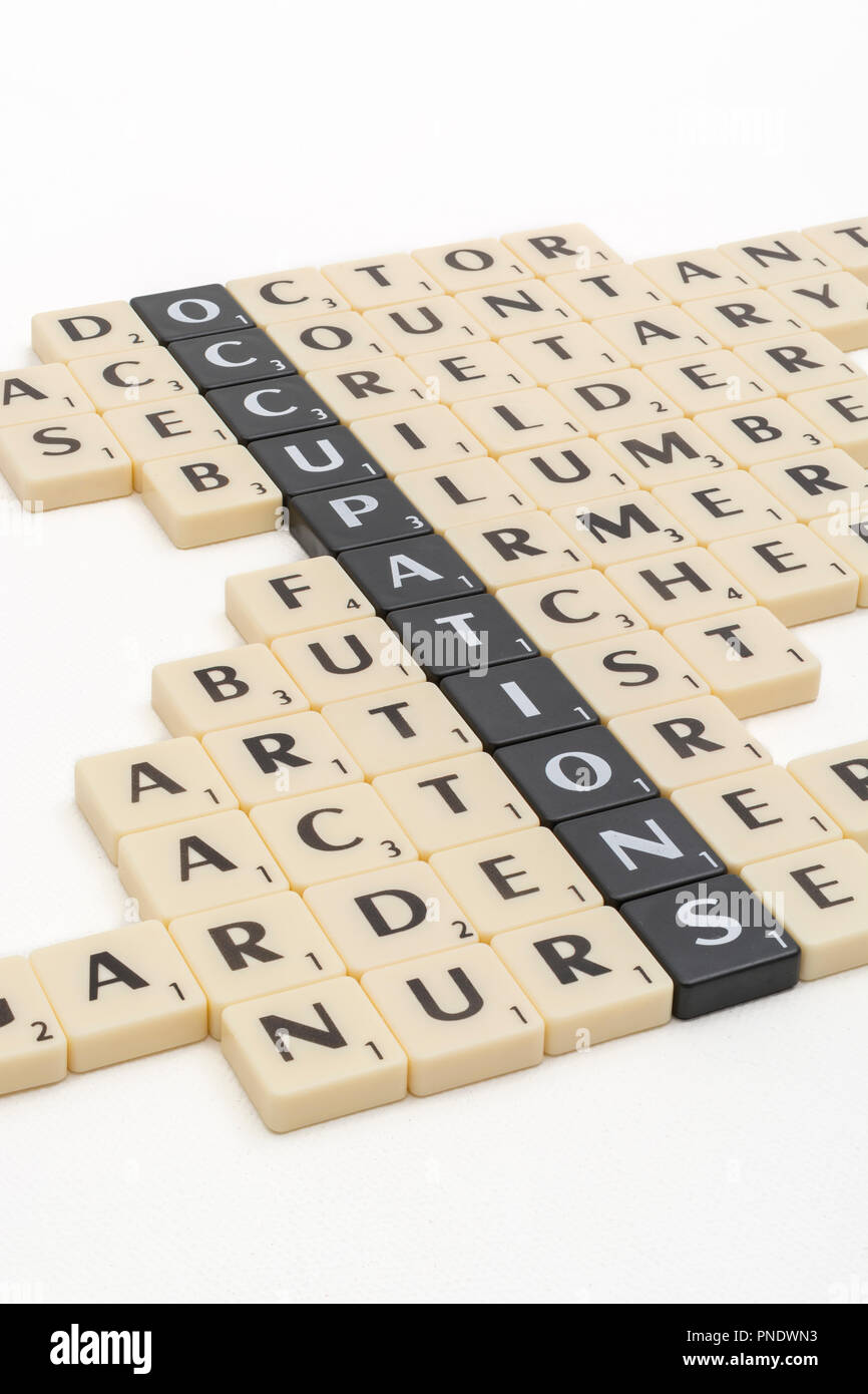 Letter tiles showing the keyword OCCUPATIONS and various types of ...