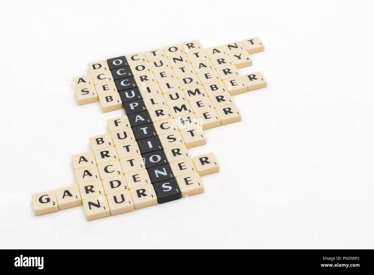 Letter tiles showing the keyword OCCUPATIONS and various types of ...