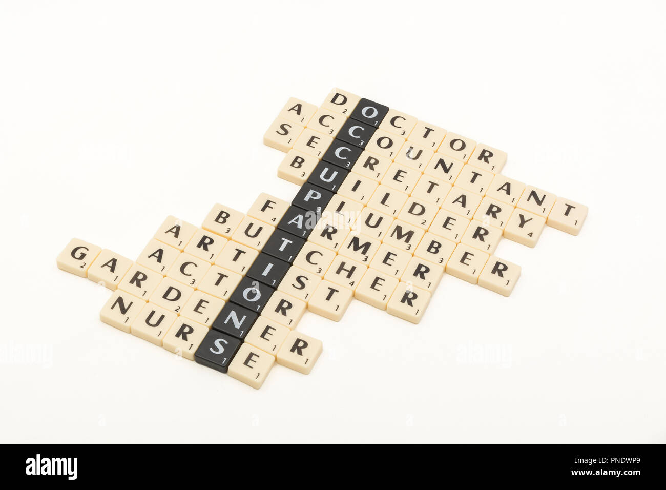 Letter tiles showing the keyword OCCUPATIONS and various types of ...