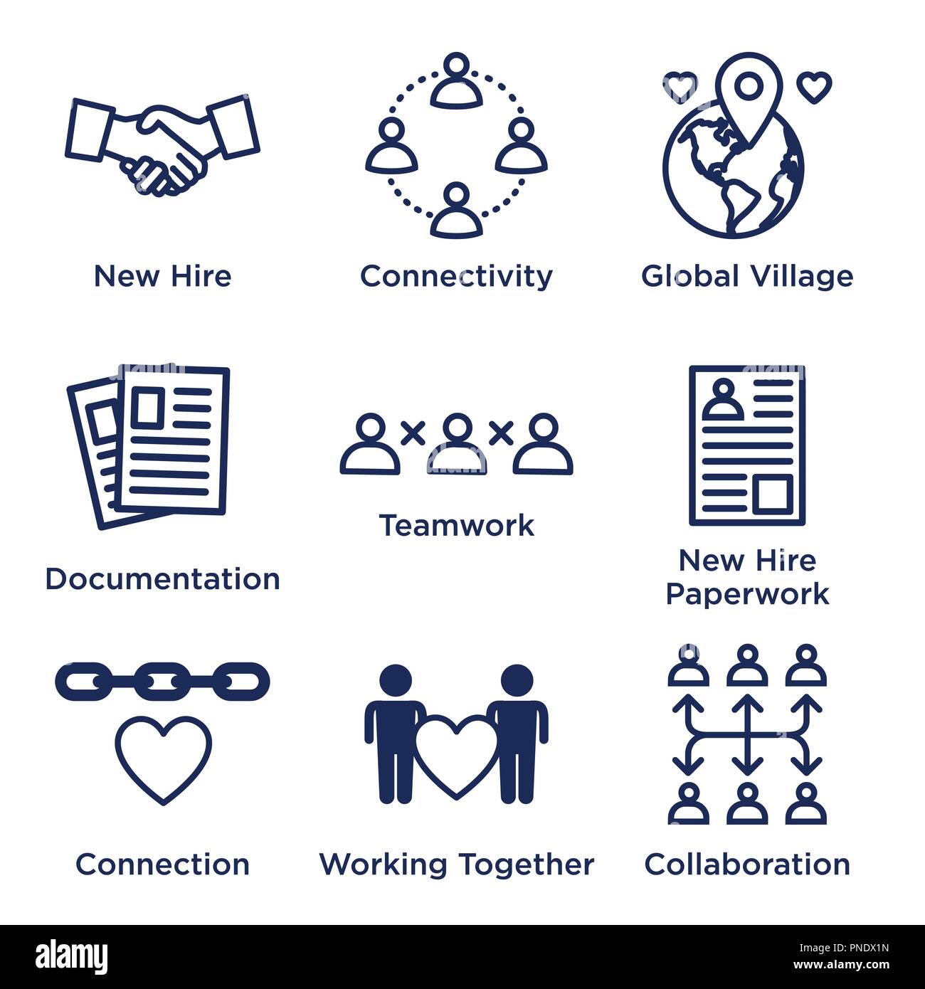 Team Building, Teamwork, & Connectivity Icon Set with Stick Figures and ...