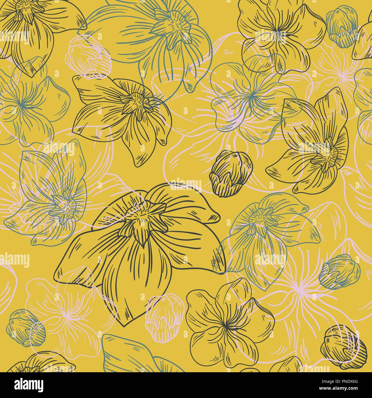 floral line flower pattern fabric sketch background Stock Vector Image ...