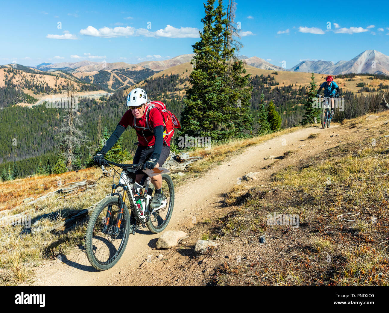 Male mountain bikers on the famous Monarch Crest Trail, along the ...