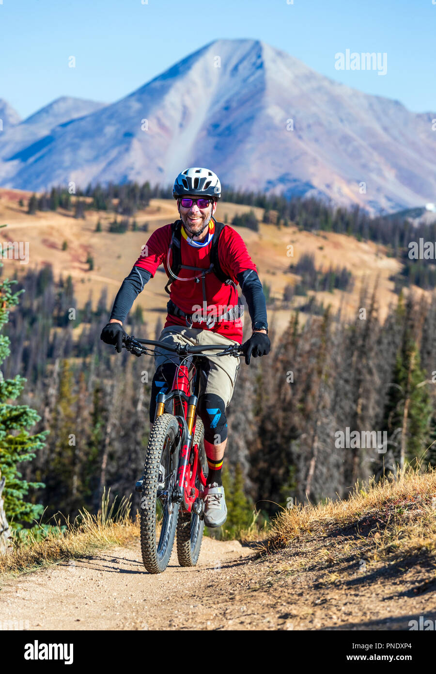 Male mountain bikers on the famous Monarch Crest Trail, along the ...