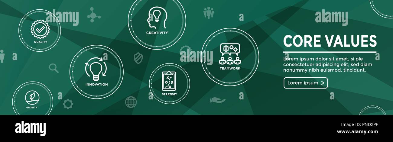 Core Values Web Header Banner image with Integrity, Mission, Icon Set ...
