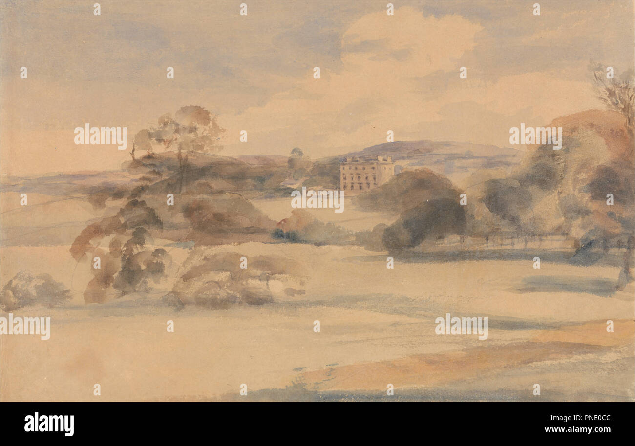 Landscape with Country House. Drawing. Watercolor and graphite on thin ...