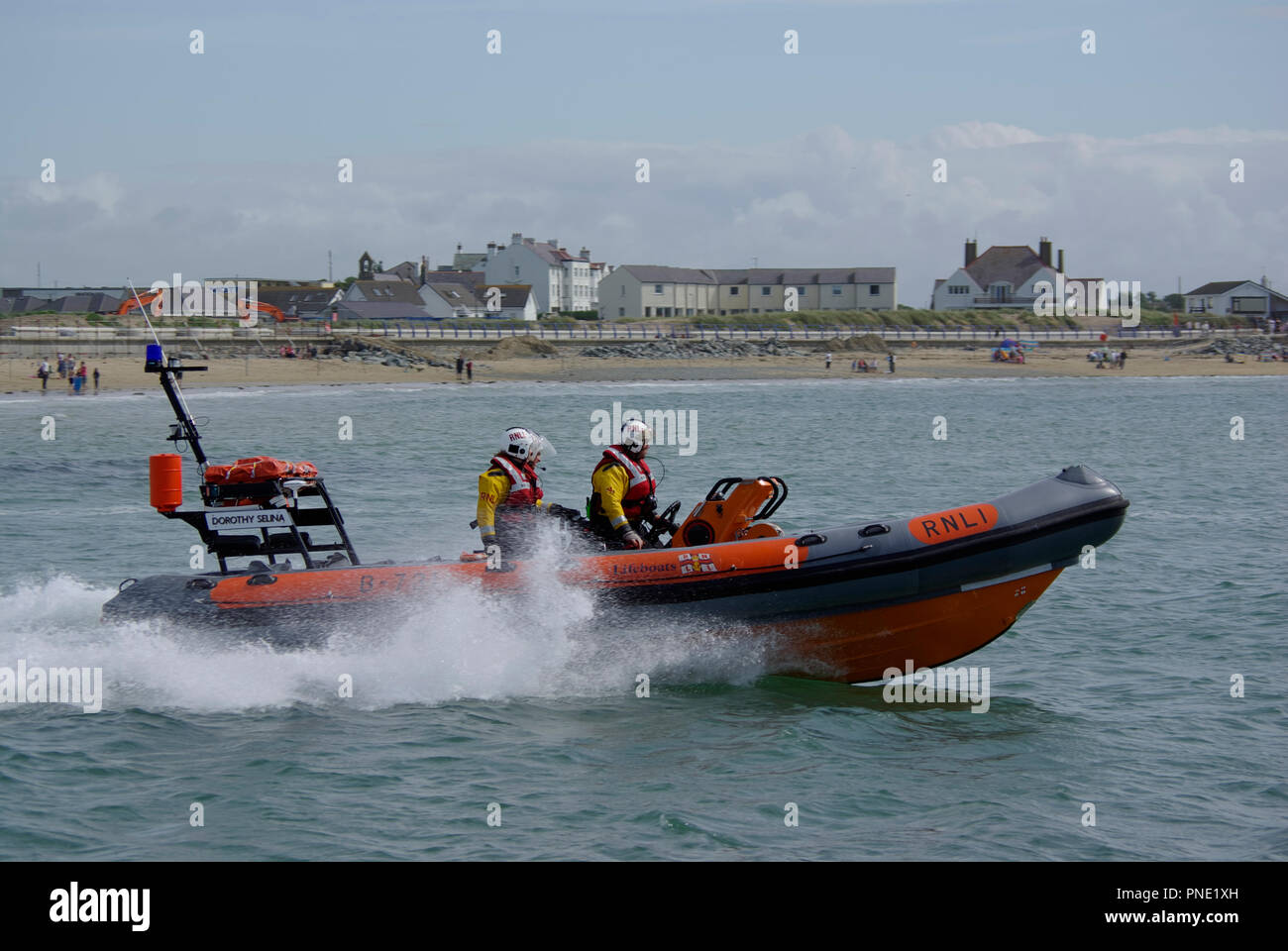 Trearddur Bay Atlantic 85 class Lifeboat Launching Stock Photo - Alamy
