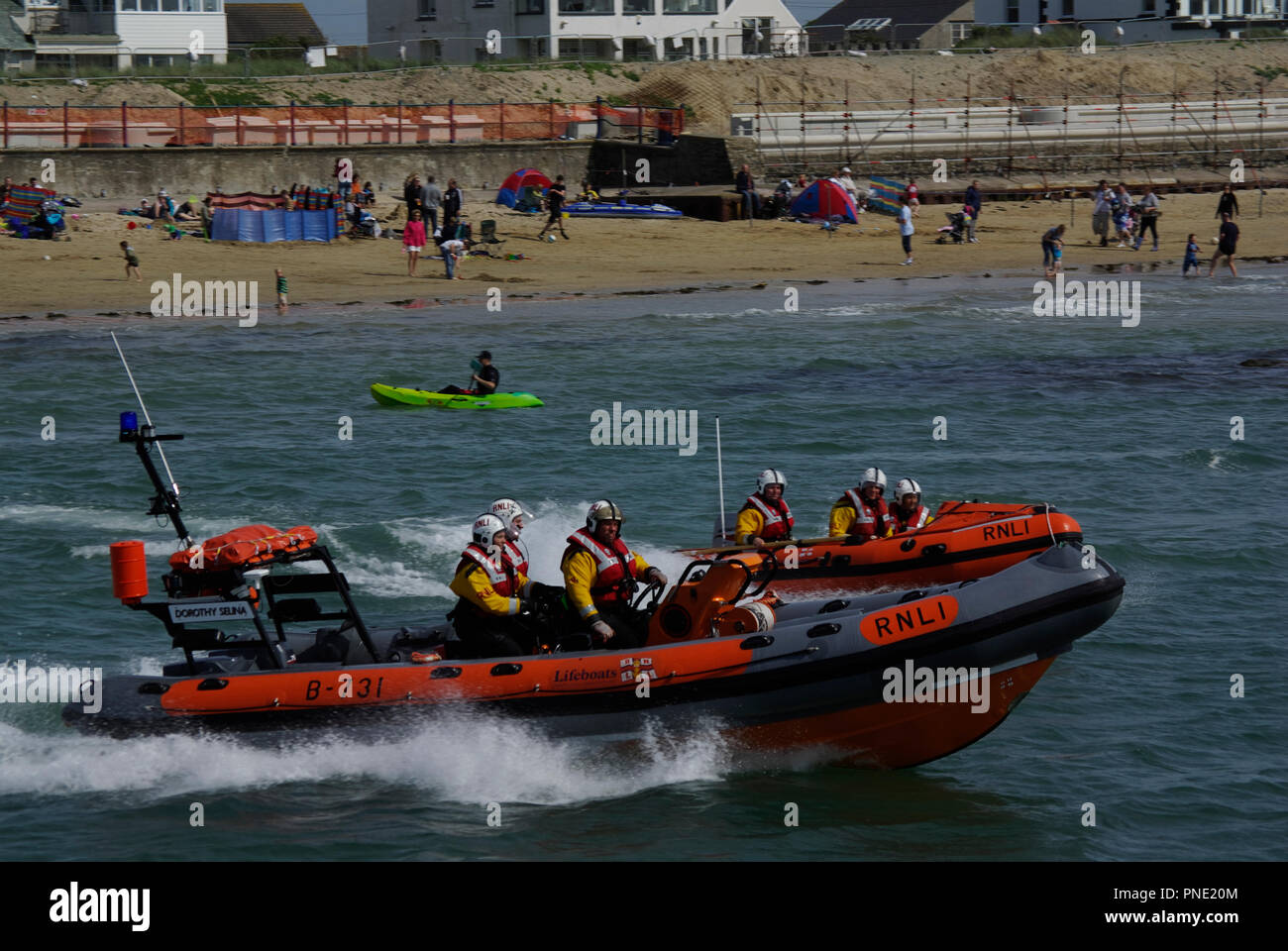 Trearddur Bay Atlantic 85 class Lifeboat Launching Stock Photo - Alamy