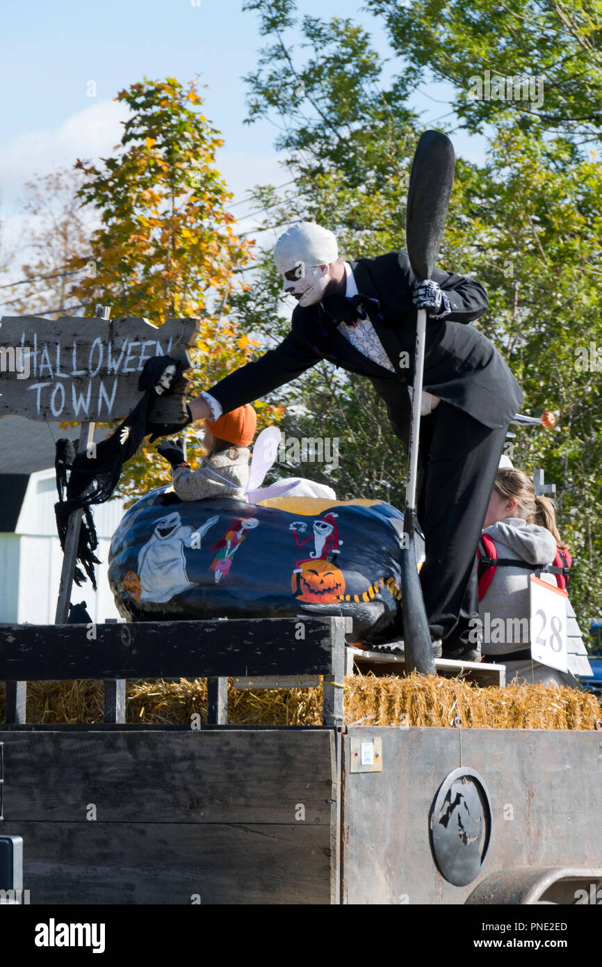 Giant pumpkins carved out to become a boat at the Pumpkin regatta ...