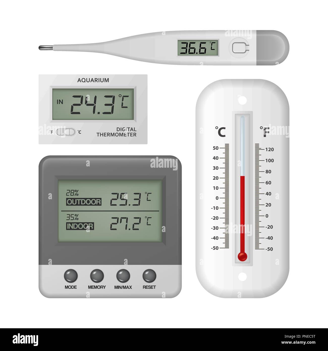 Vector realistic 3d celsius and fahrenheit meteorology, weather ...