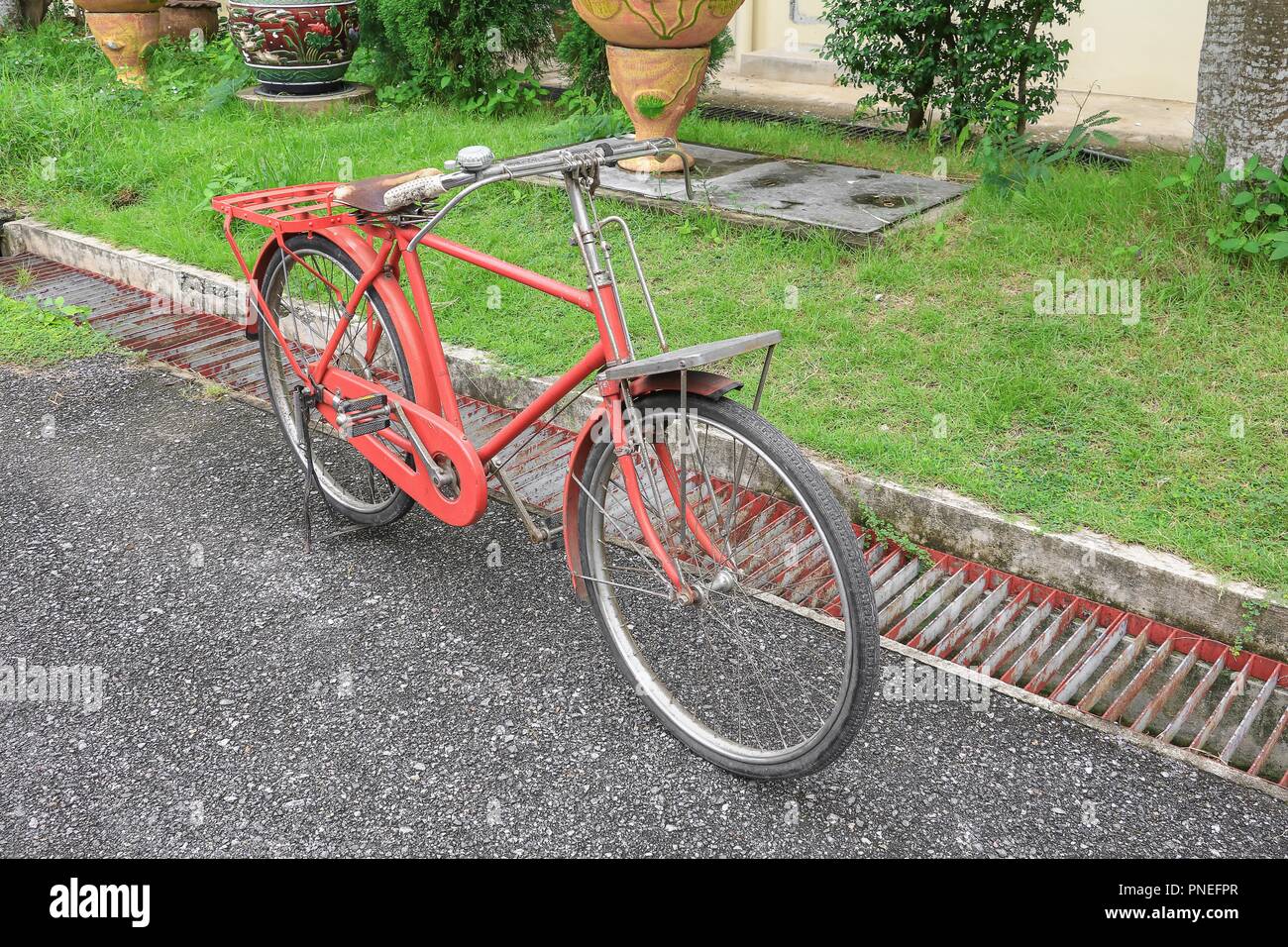 bicycle red classic vintage in former beautiful with copy space for add ...