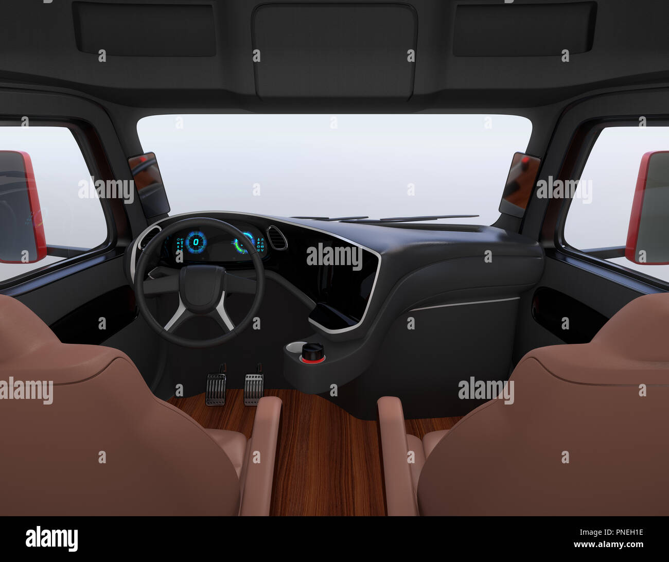 Autonomous truck interior with brown color seats and touch screen ...