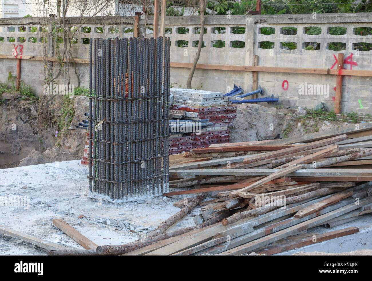 steel post in construction work industry at building site Stock Photo ...