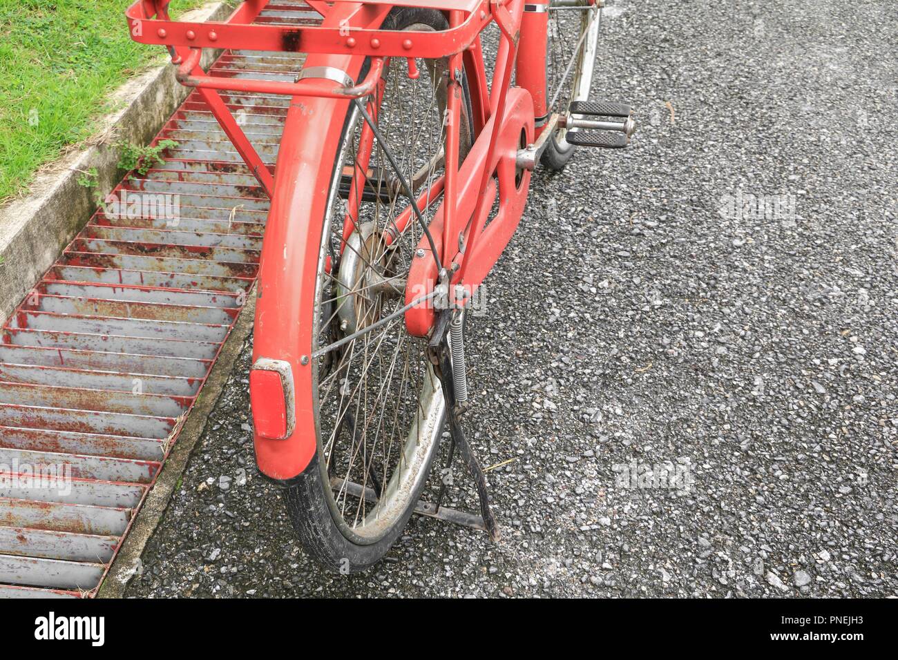 bicycle red classic vintage in former beautiful with copy space for add ...