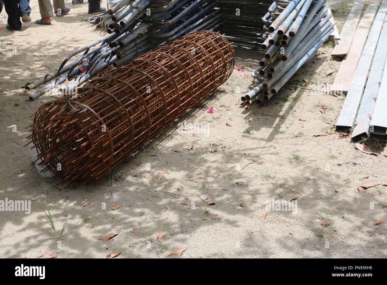 steel post in construction work industry at building site Stock Photo ...
