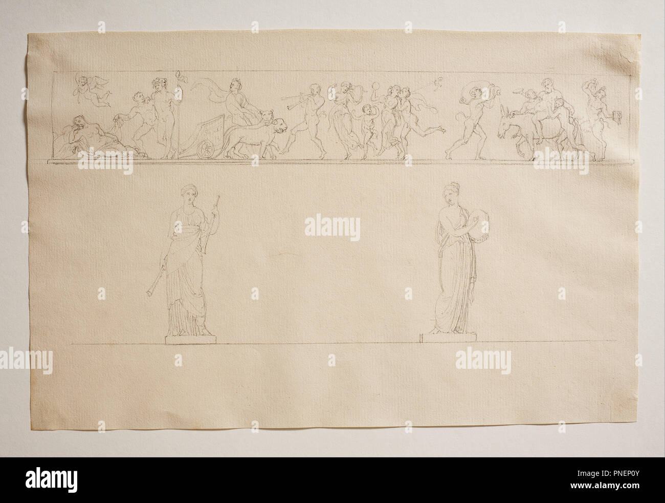Bacchantal Procession with Bacchus and Ariadne. Two Statues of Muses ...