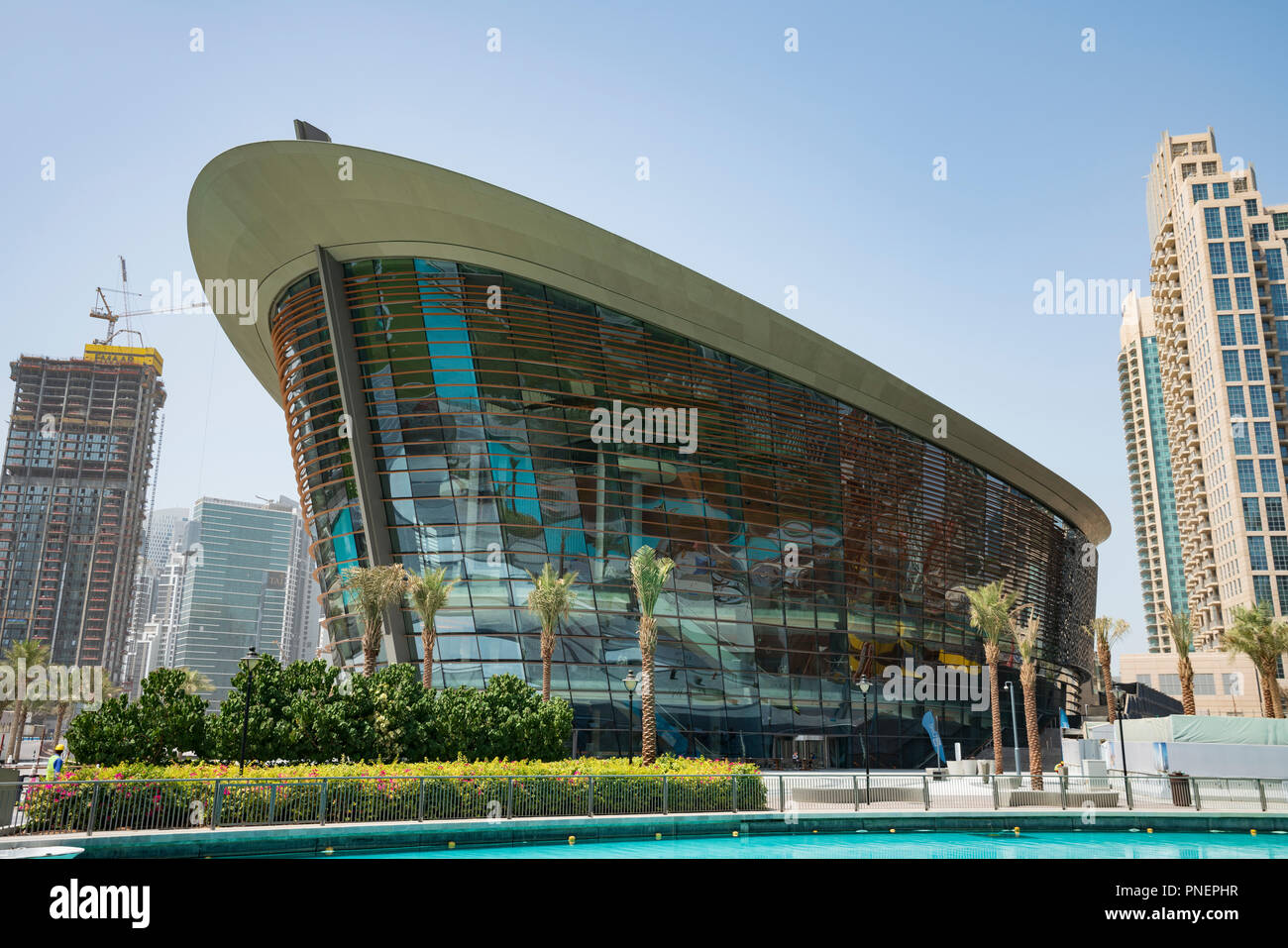 Exterior view of new Dubai Opera House in Downtown Dubai, UAE, United ...