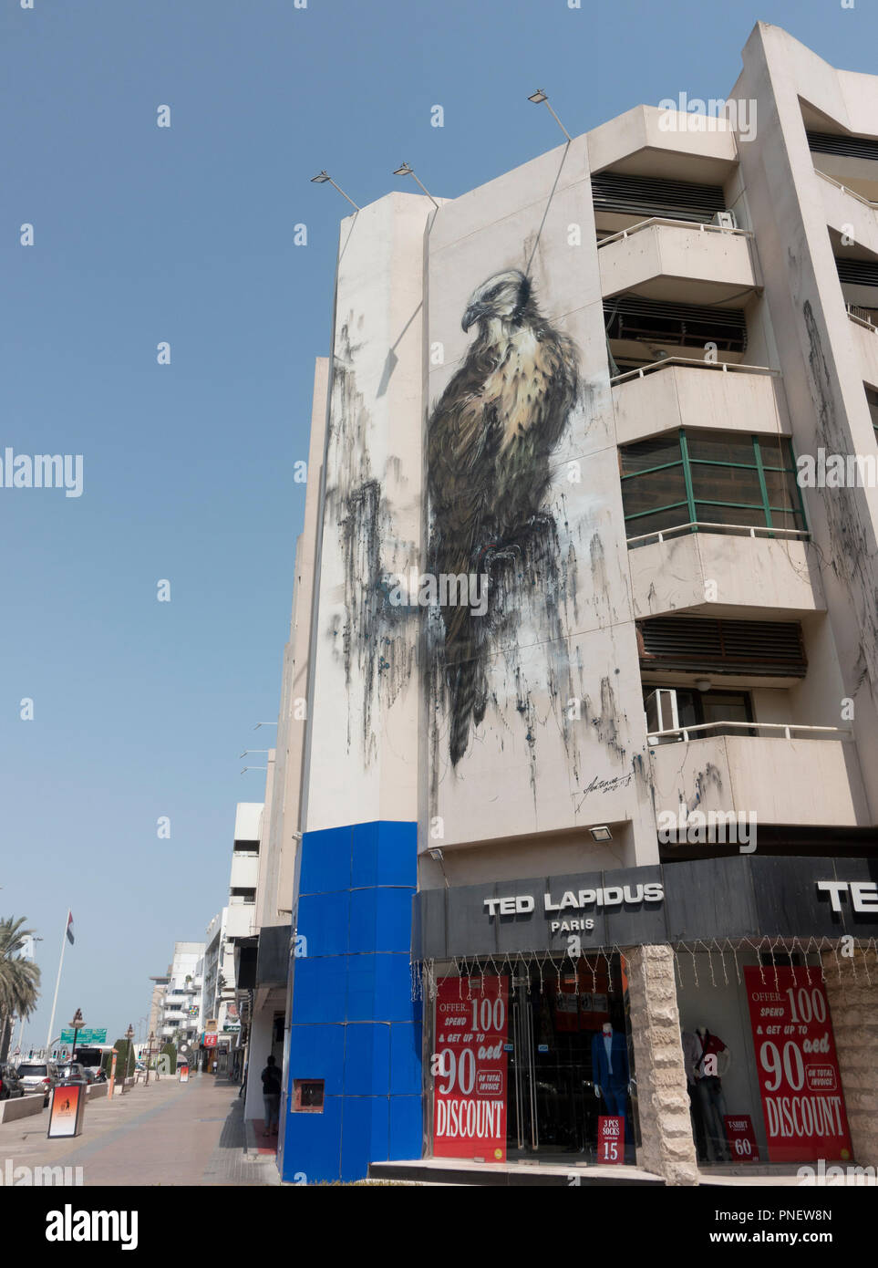 Street art on buildings along 2 December Street in Satwa District of ...