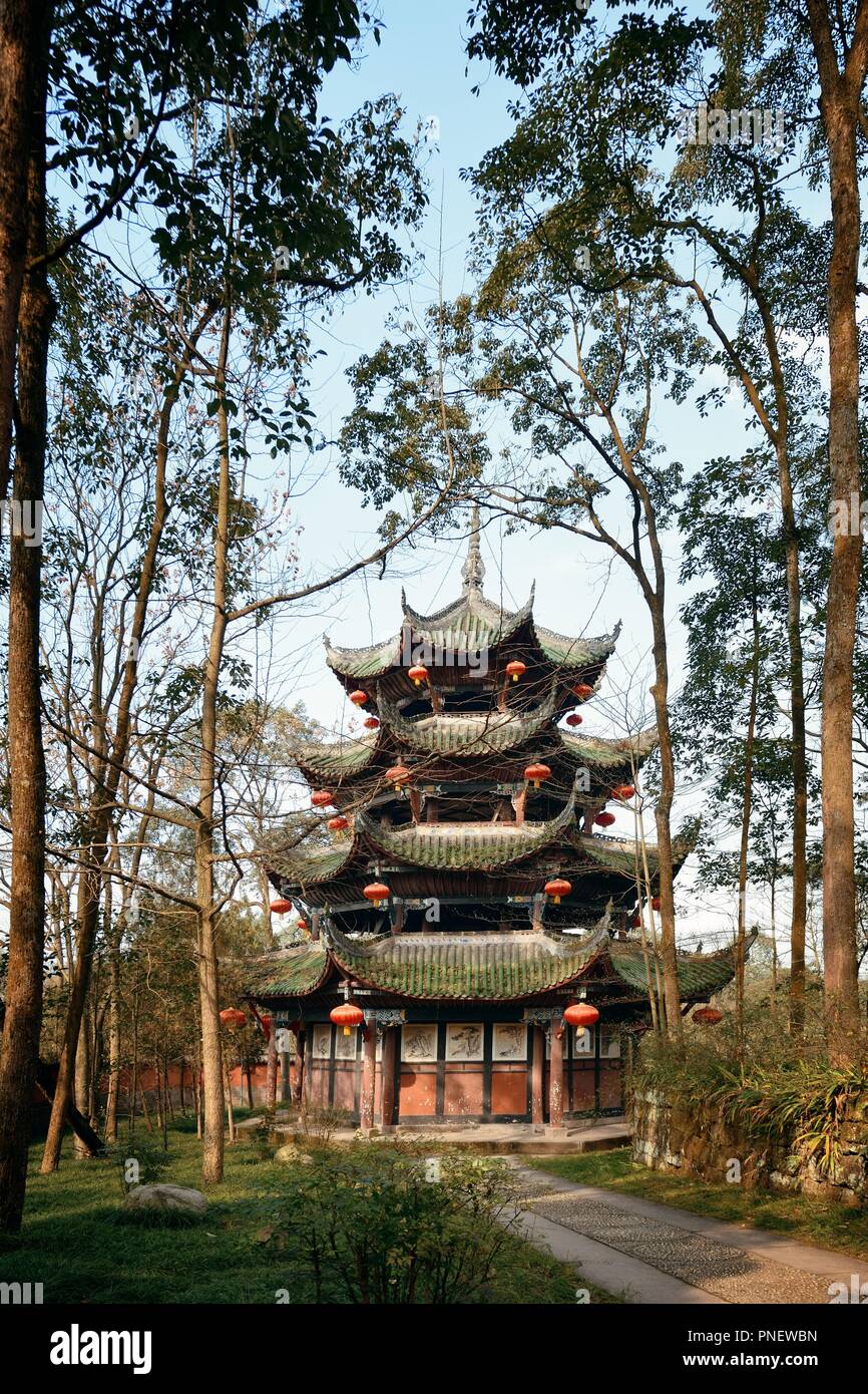Traditional Chinese pavilion in woods in Dazu Chongqing China Stock ...