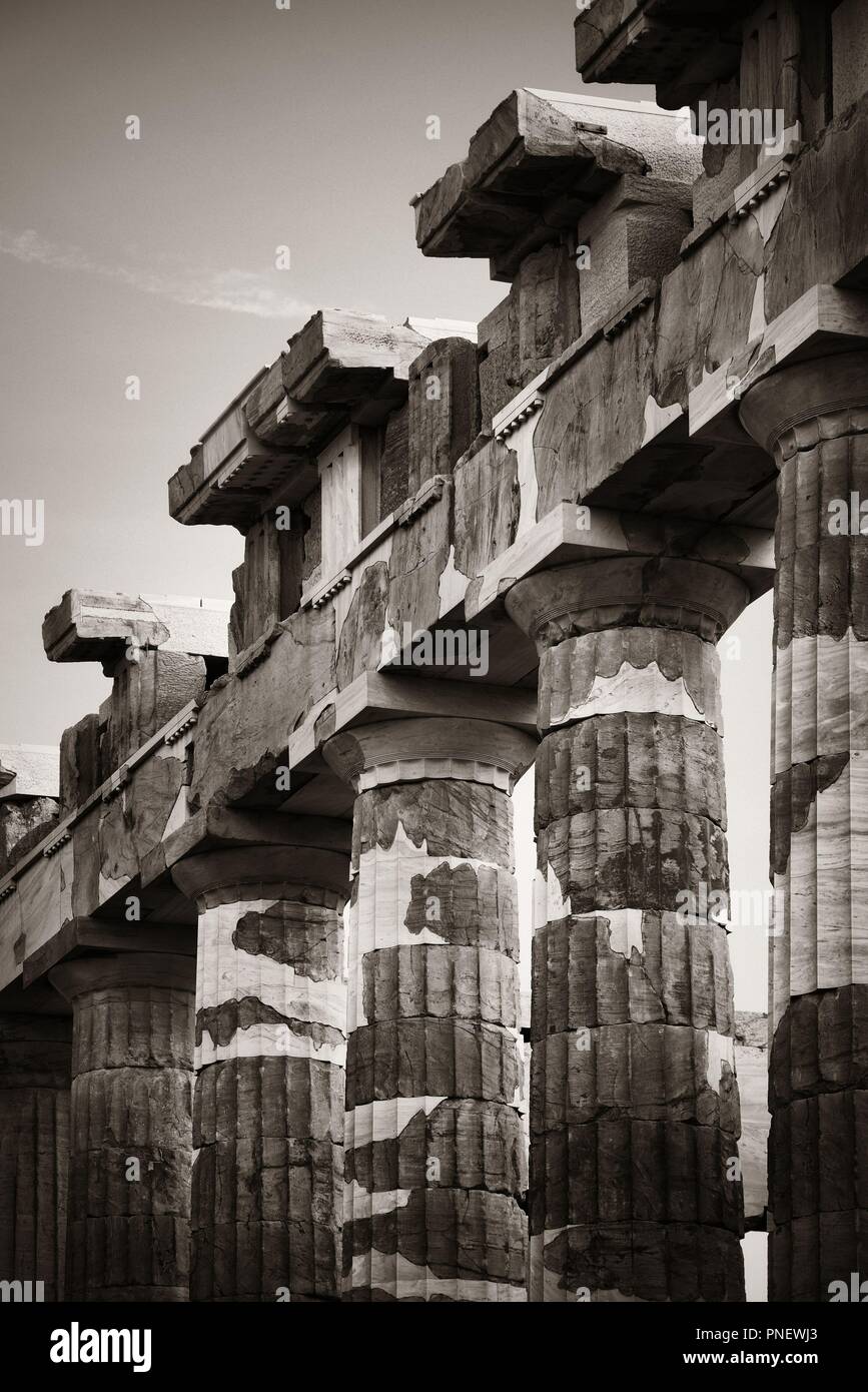 Columns closeup view of Acropolis historical ruins in Athens, Greece ...