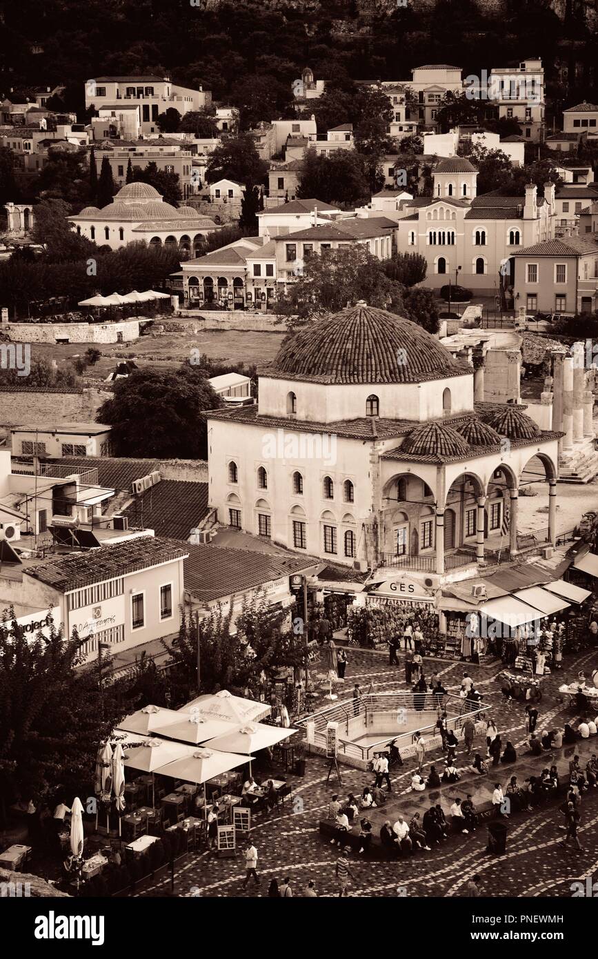 Athens rooftop view with street and historical architecture, Greece ...