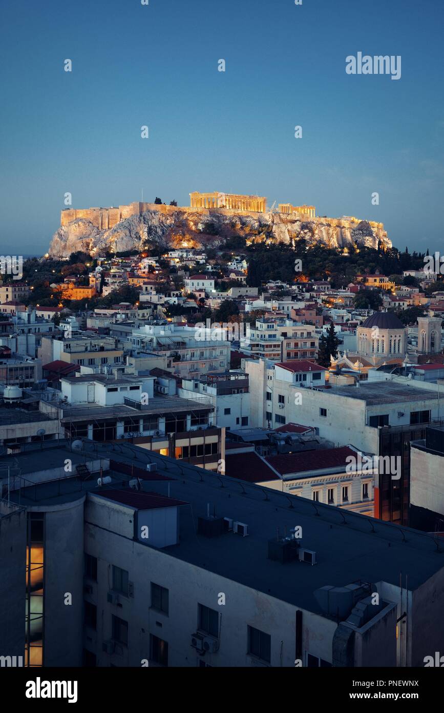 Athens skyline rooftop view at night, Greece Stock Photo - Alamy