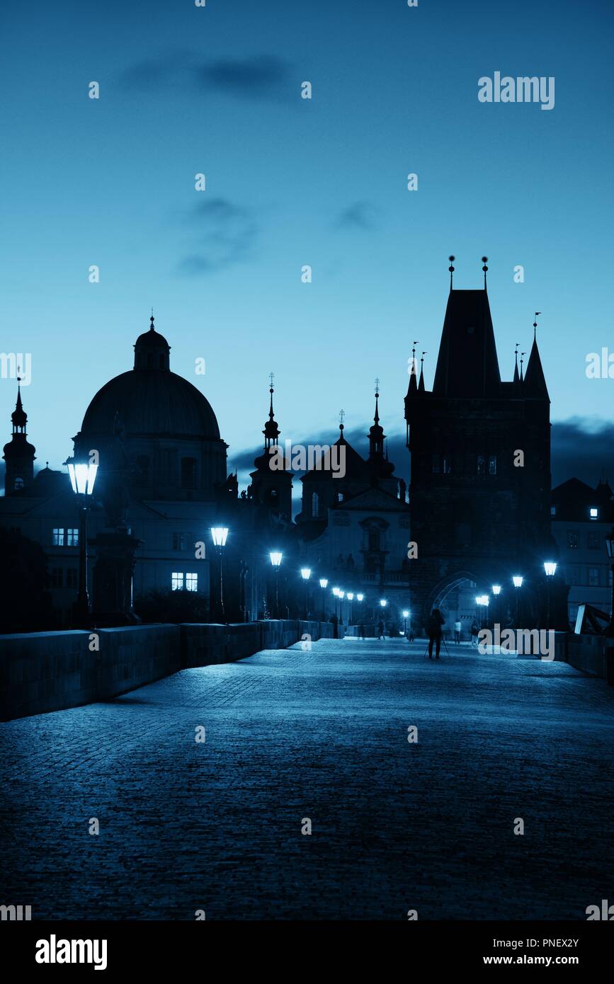 Charles Bridge in Prague Czech Republic at night Stock Photo - Alamy