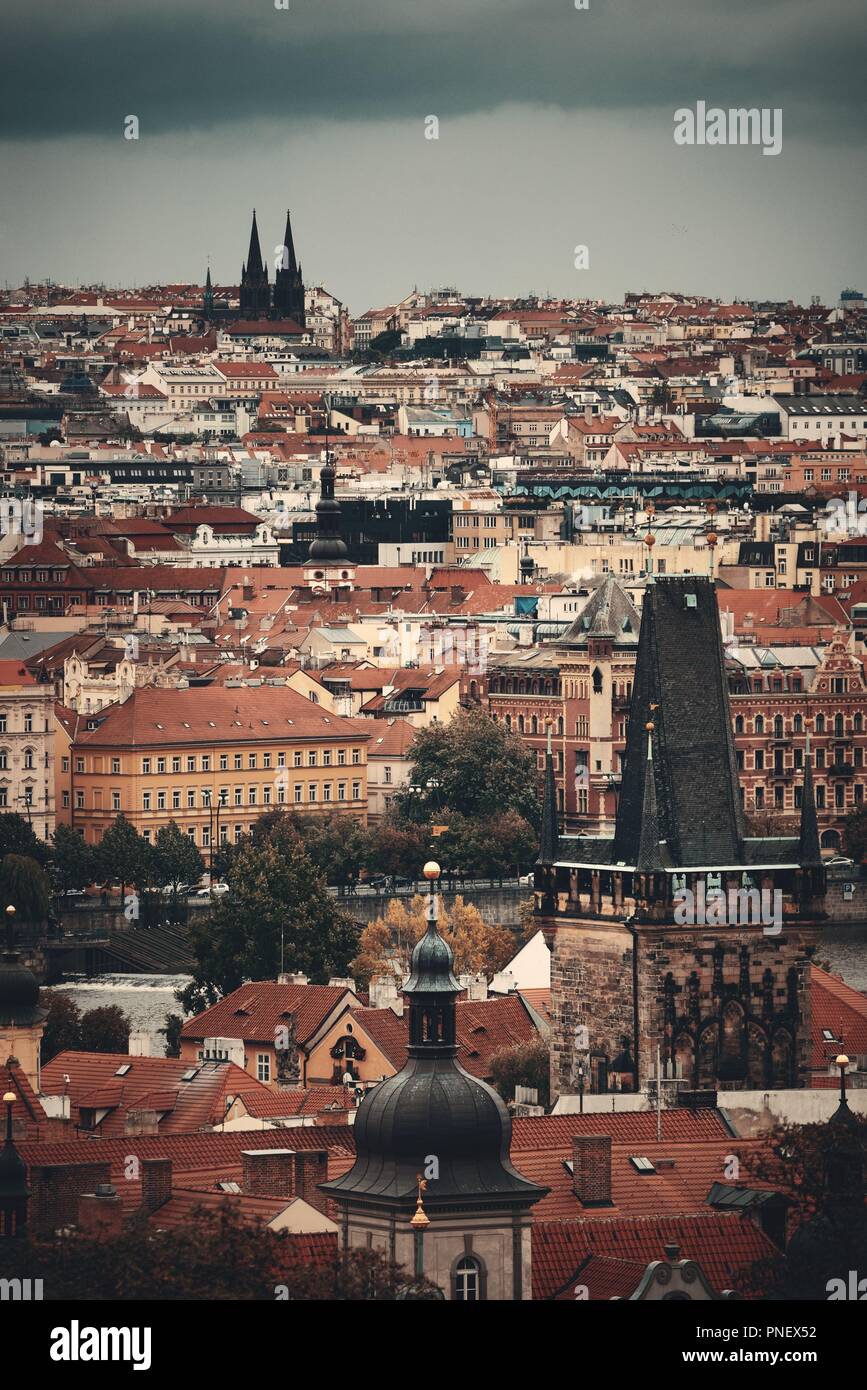 Prague skyline rooftop view with historical buildings in Czech Republic ...