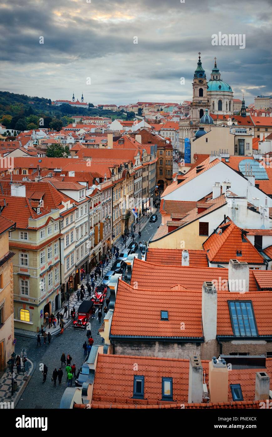 Prague skyline rooftop view with church and dome in Czech Republic ...