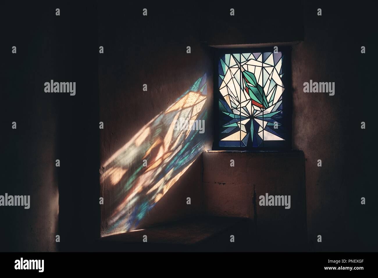 Colorful window with stain glass and sunray in Prague Czech Republic ...