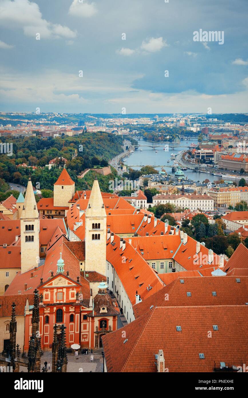 Prague skyline rooftop view with historical buildings in Czech Republic ...
