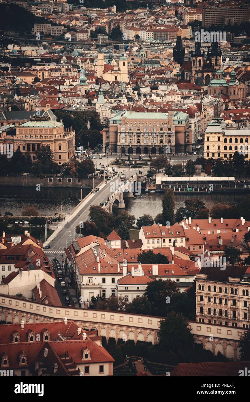 Prague skyline rooftop view with historical buildings in Czech Republic ...