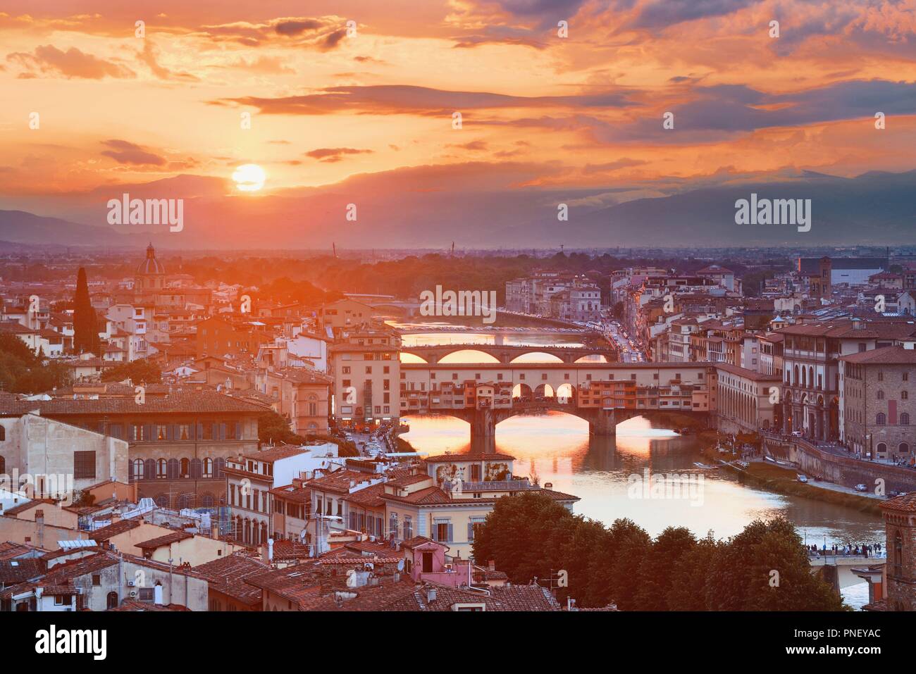 Florence skyline viewed from Piazzale Michelangelo at sunset Stock ...
