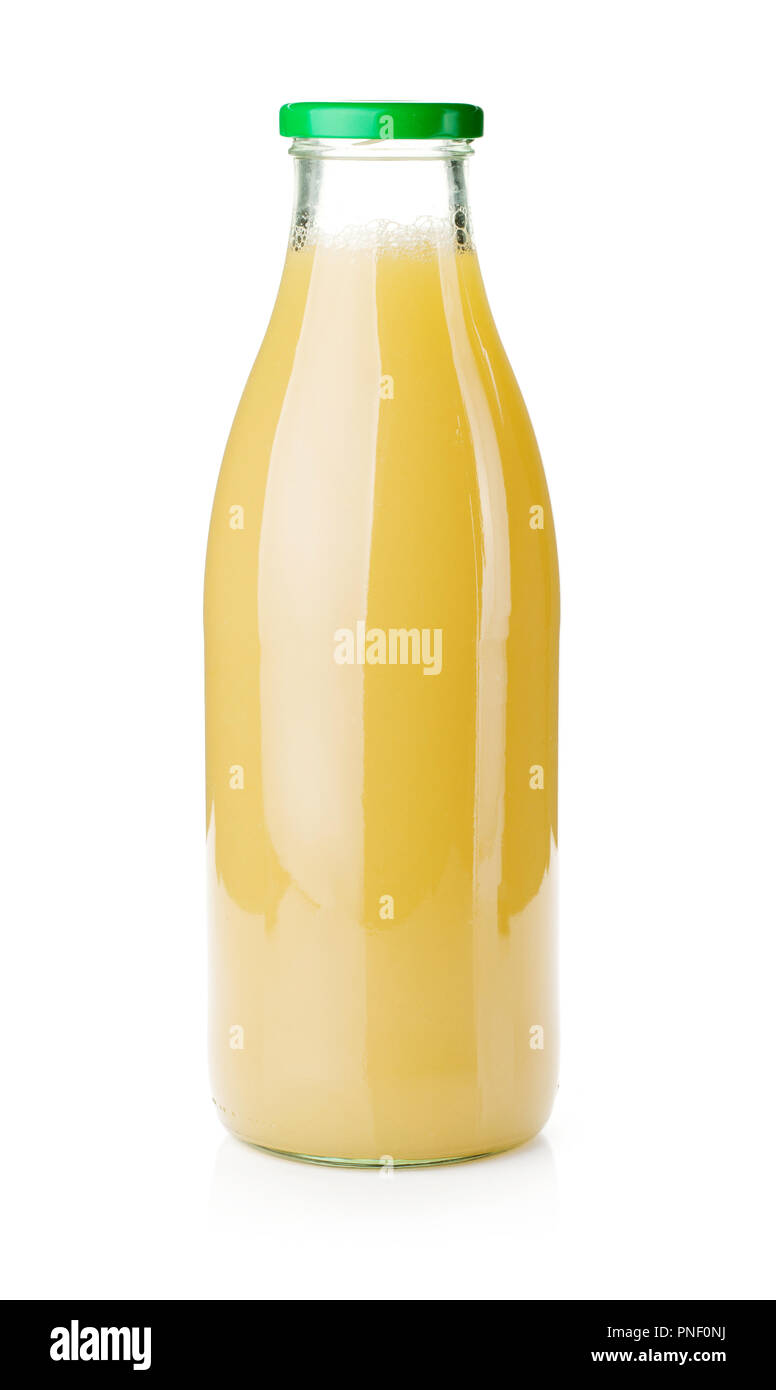 Pear juice glass bottle. Isolated on white background Stock Photo - Alamy