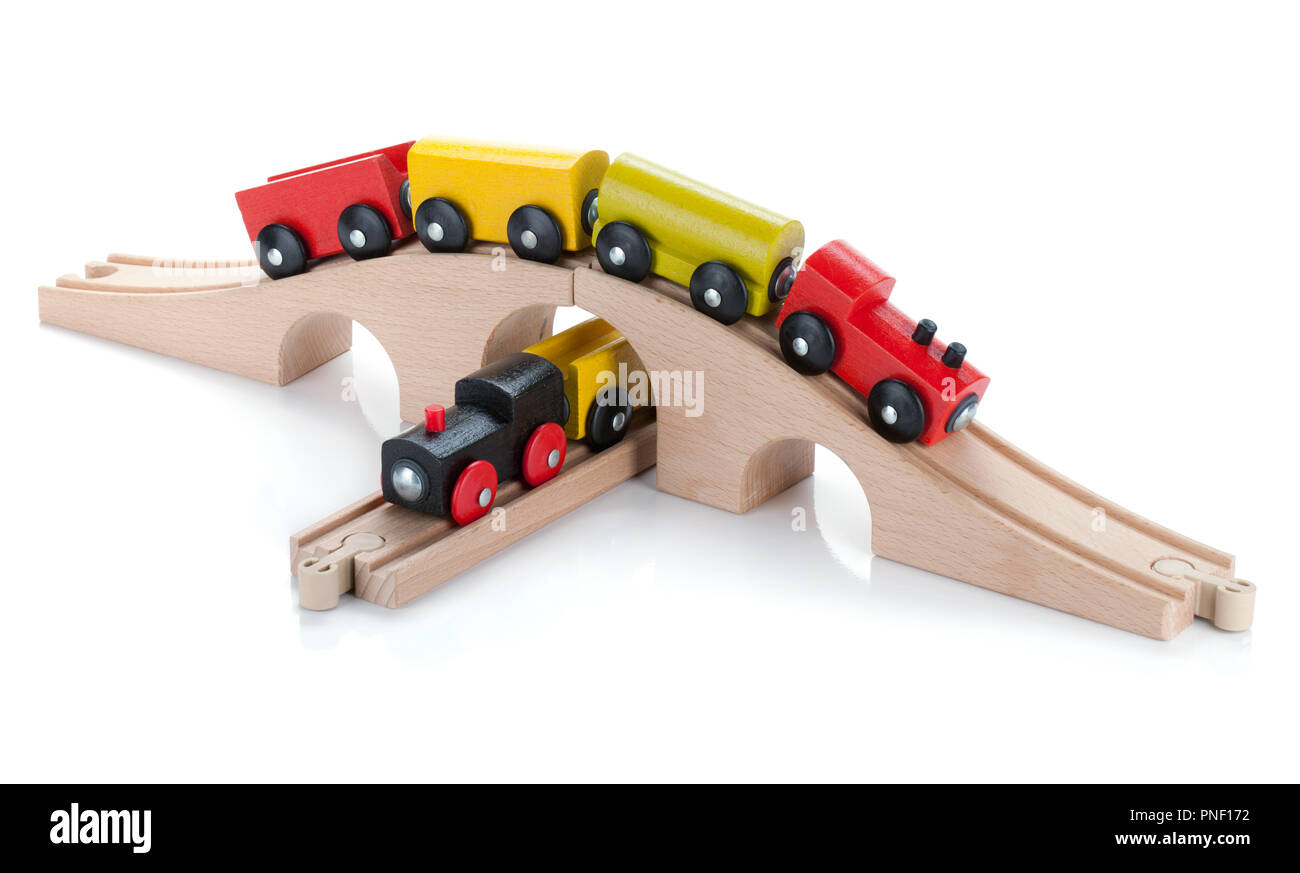 Wooden toy train. Isolated on white background Stock Photo - Alamy