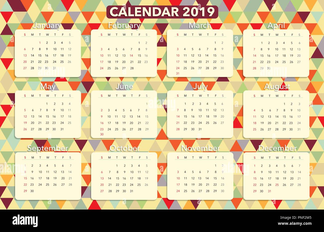 Simple 2019 year calendar week hi-res stock photography and images - Alamy