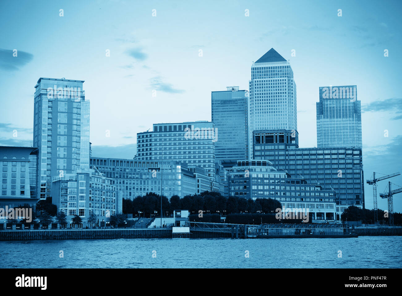 Canary Wharf business district in London black and white Stock Photo ...