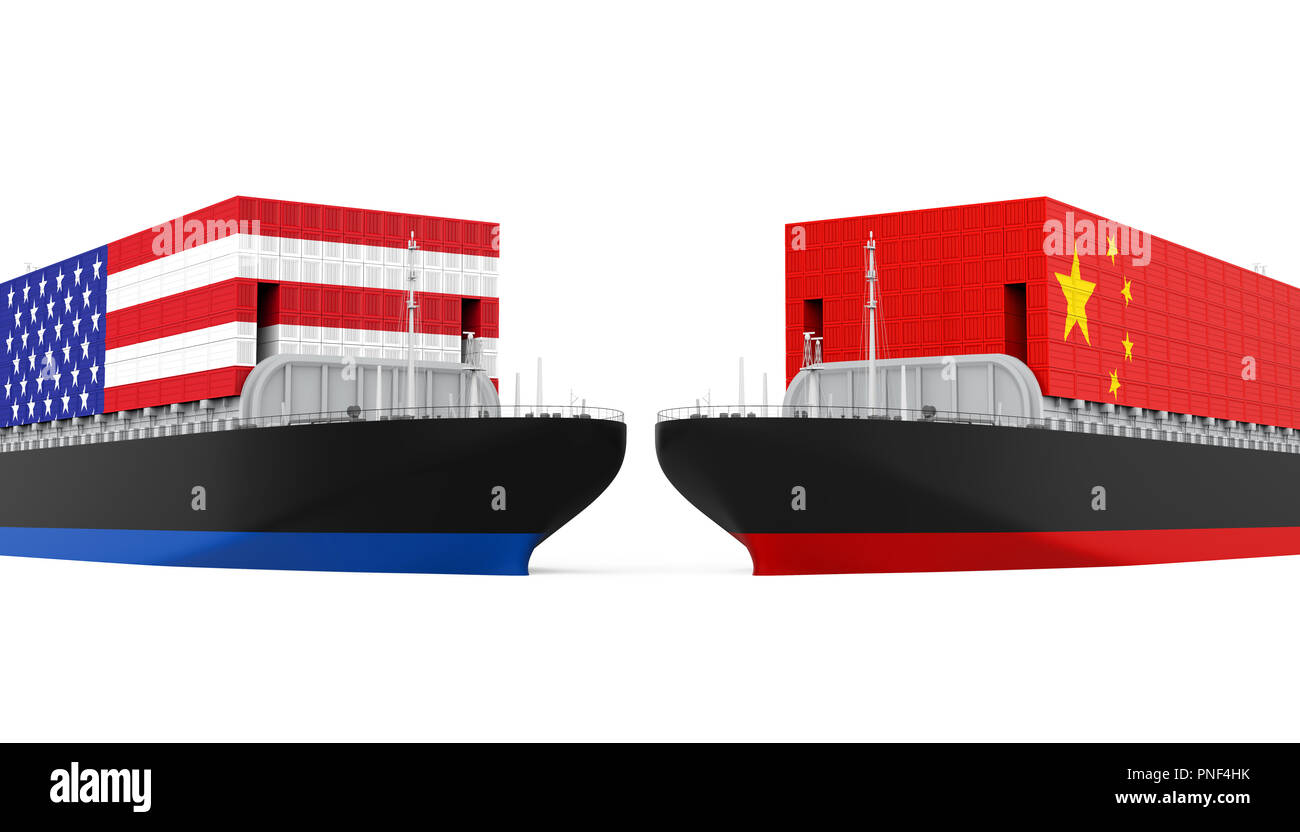 United States and China Cargo Container Ships Isolated. Trade war ...
