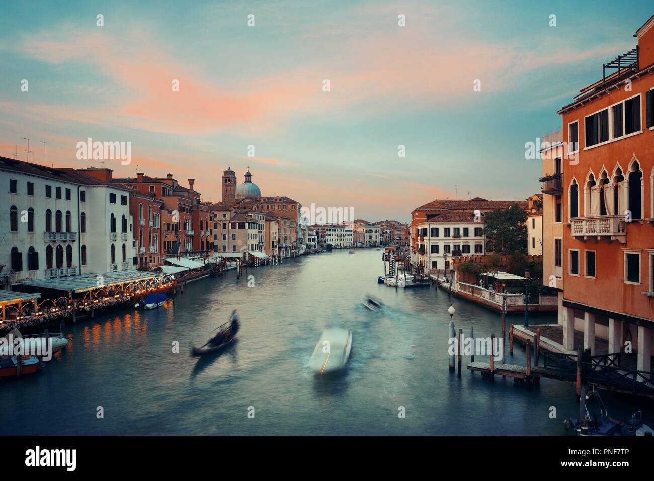 Venice grand canal sunset view with historical buildings. Italy Stock ...