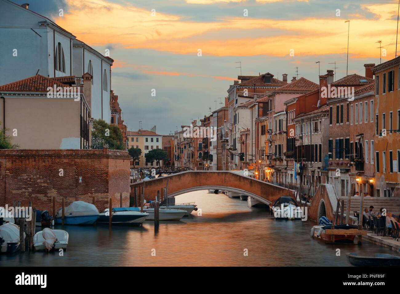 Venice grand canal sunset view with historical buildings. Italy Stock ...