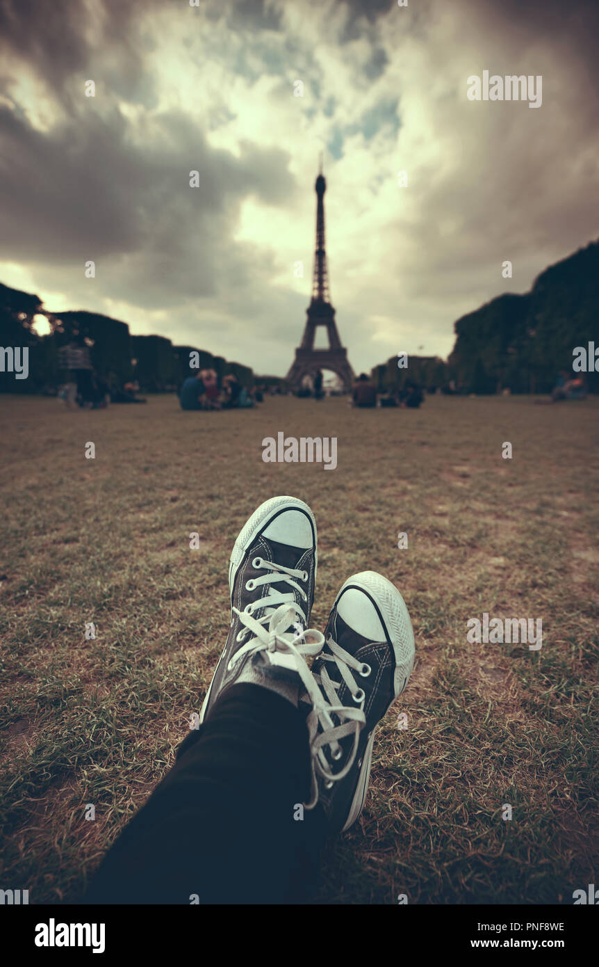An relaxing afternoon with Eiffel Tower Stock Photo - Alamy