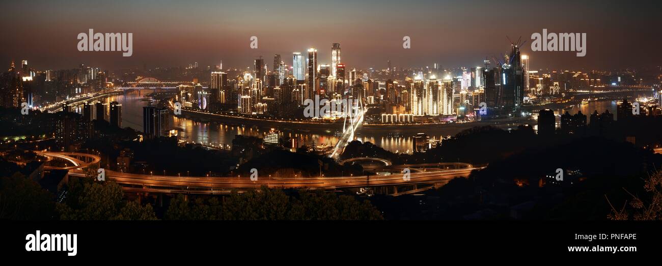 Chongqing urban architecture and city skyline panorama at night in ...